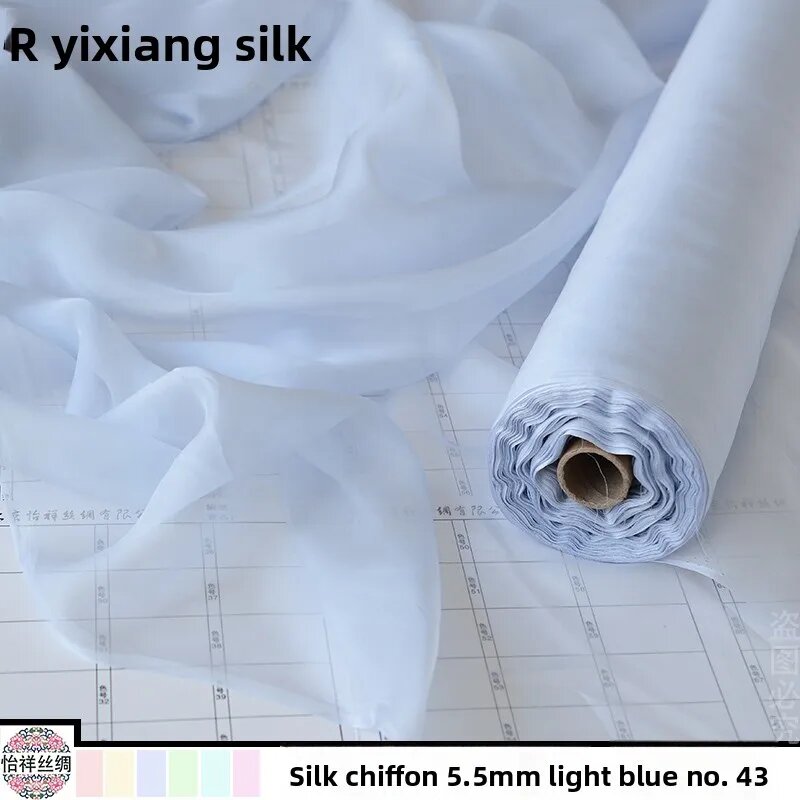 Шелковая шифоновая ткань 100% шелк для шитья 100х138 см 1 meter, Light blue 43