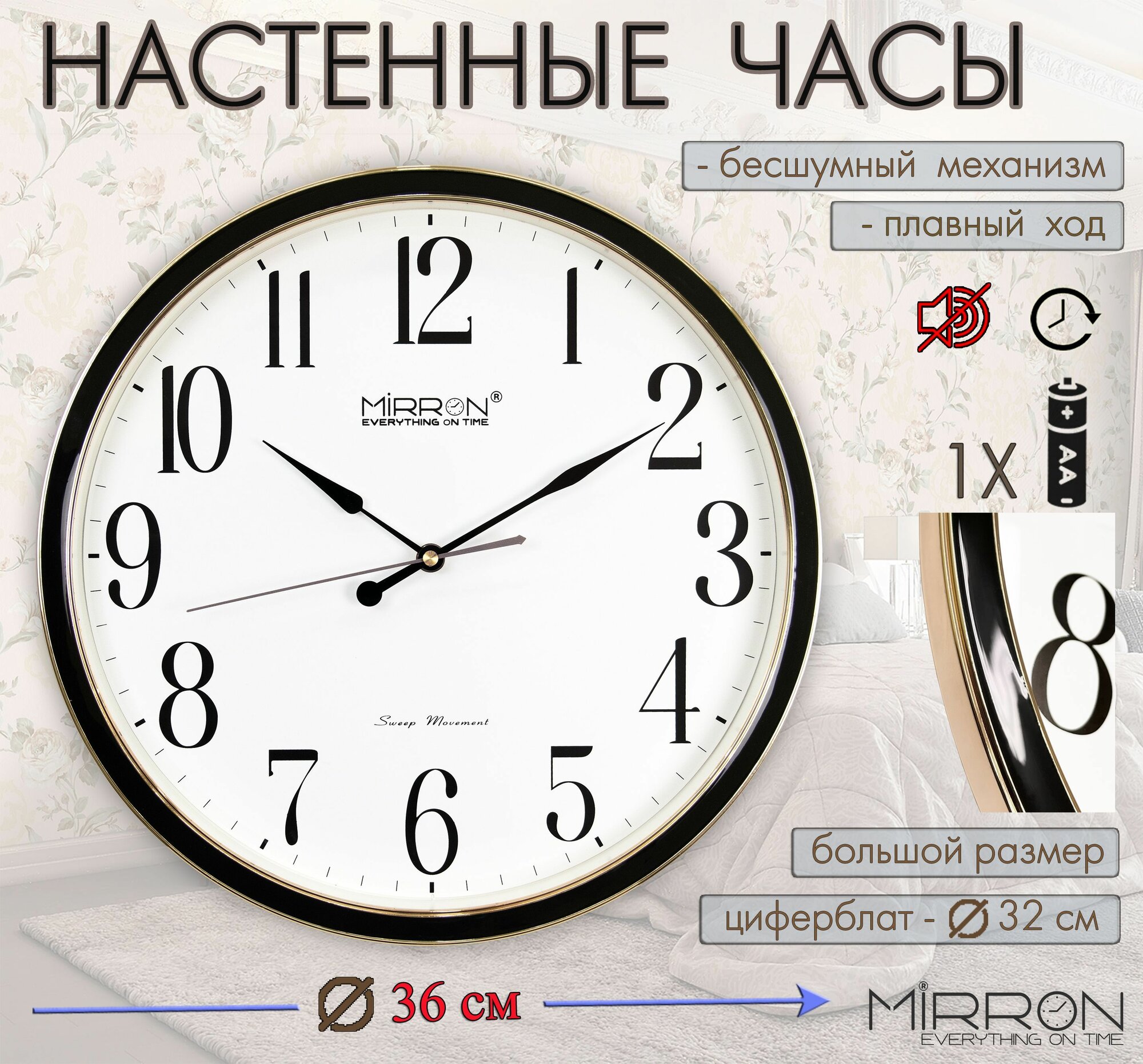Часы настенные с большими цифрами MIRRON M585А-2