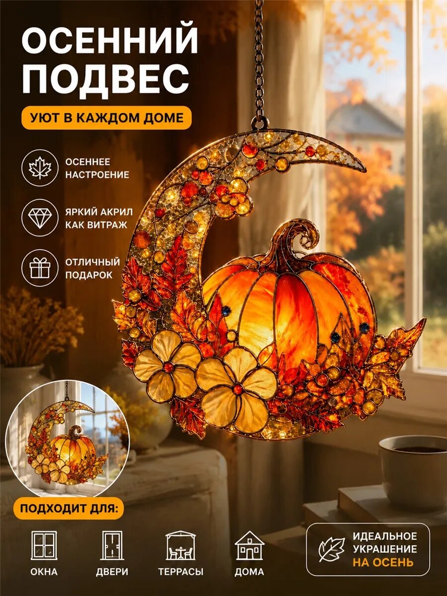 Акриловая подвеска на окно тыква луна 6 дюймов