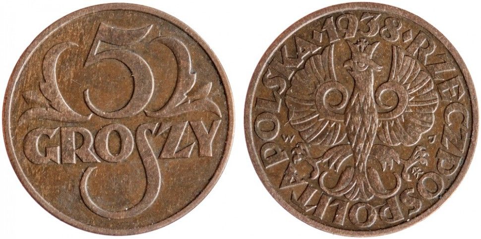 Польша, 5 грошей 1938 год