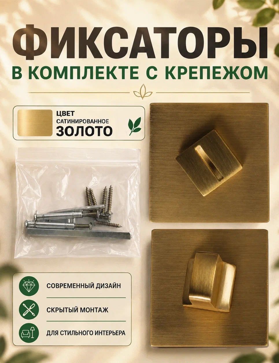 Фиксатор для межкомнатной двери квадратный Ajax (Аякс) ВКб. К. JS51 (ВК6 JS) SSG-39 сатинированное золото