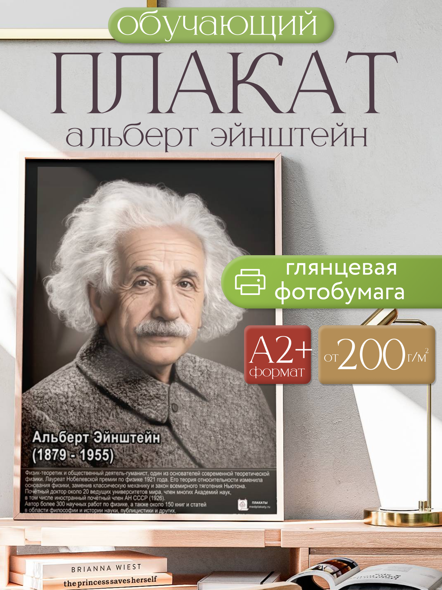 Обучающий плакат "Альберт Эйнштейн (1879 - 1955)", размер А2+, глянцевая фотобумага от 200г/м2