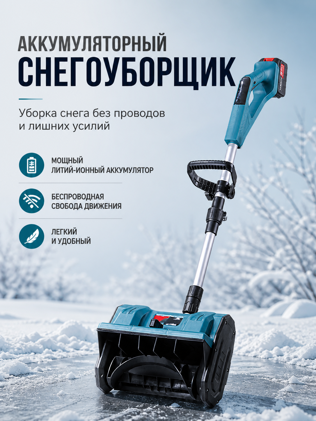 Аккумуляторная электролопата, снегоуборщик для дачи, беспроводной ручной снегоочиститель, складная, ширина 30см