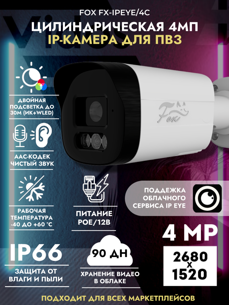 IP-камера Fox FX-IPEYE/4C, с микрофоном, поддержка облачного сервиса