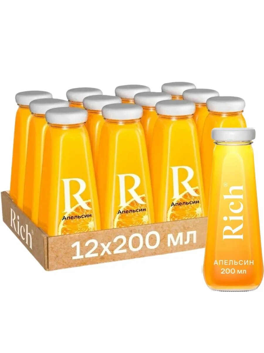 Сок Rich (Рич) апельсиновый натуральный с мякотью 200 мл * 12 штук
