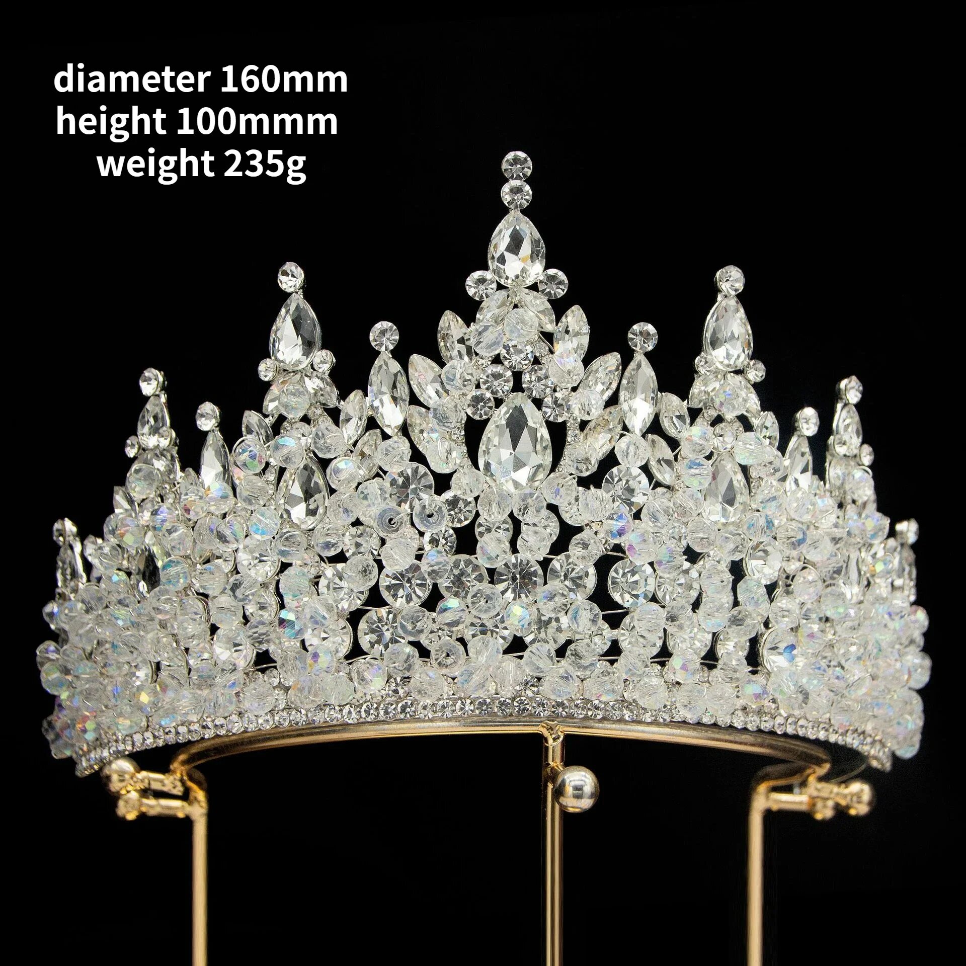 Корона свадебная из горного хрусталя, диаметр 160 мм, вес 235 г, Metal color: smaller1