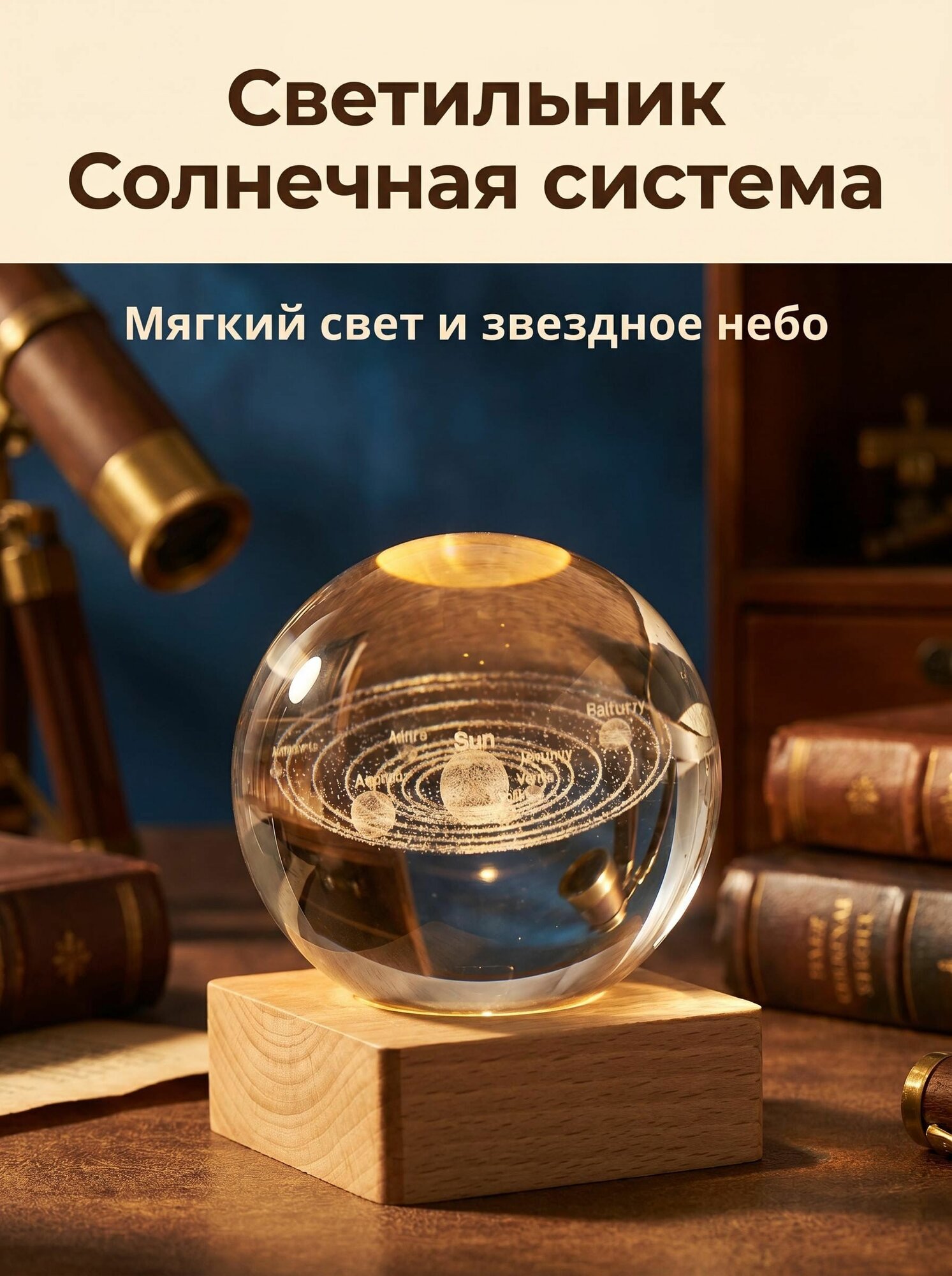 Светильник-ночник стеклянный шар