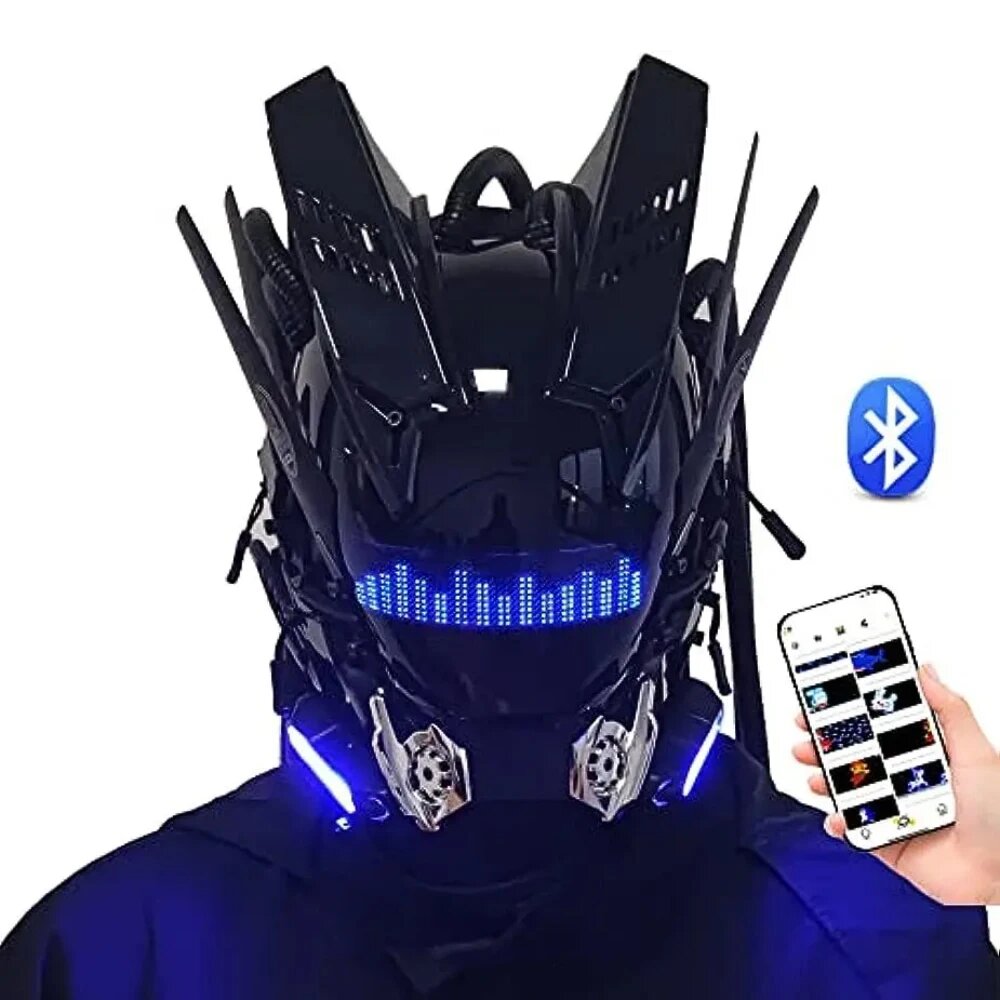 JAUPTO Punk Mask Techwear Для Мужчин С Bluetooth APP Светодиодный Светильник Будущий Стиль Аксессуар Для Косплея Для Хэллоуин.