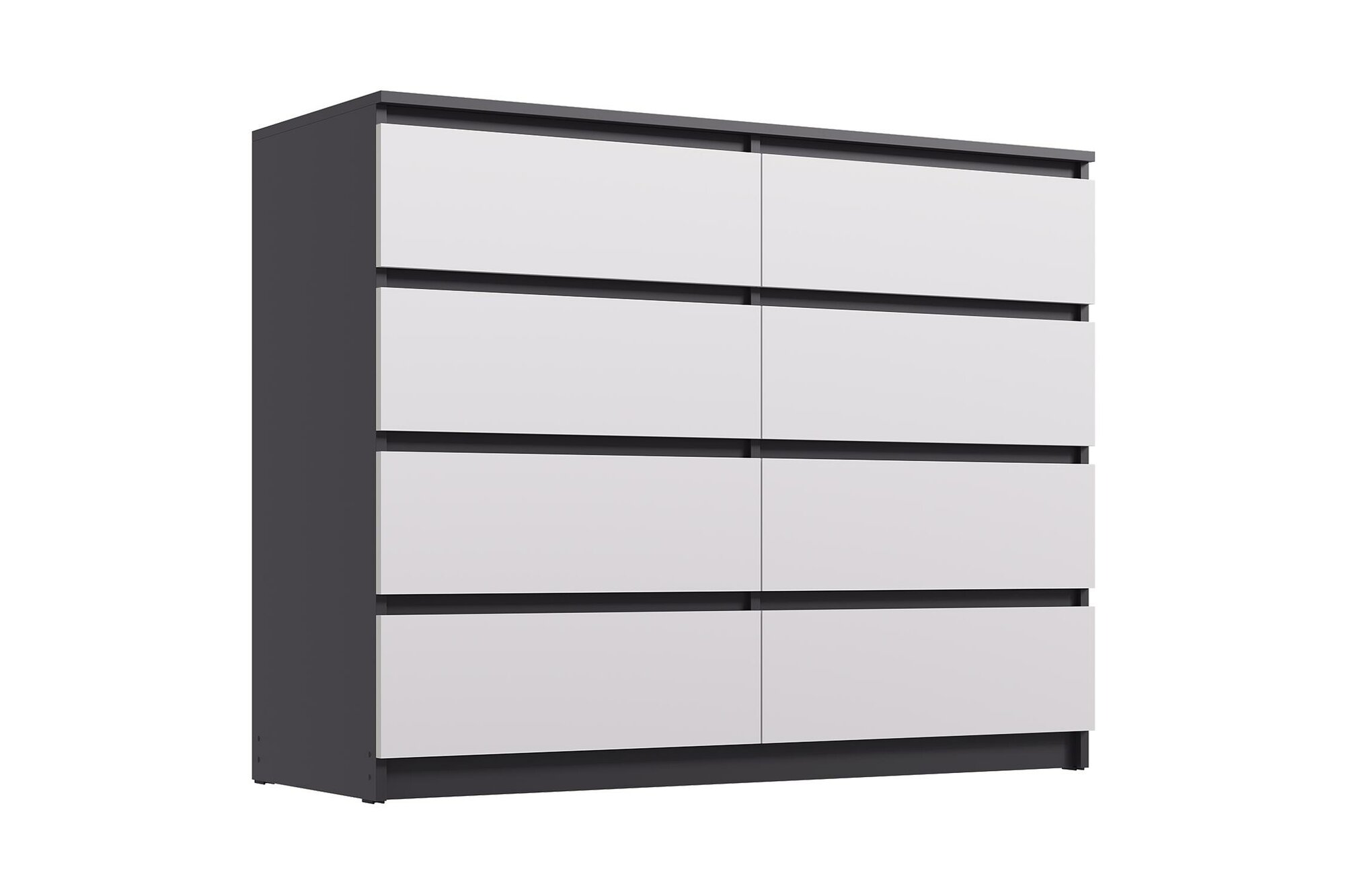 Комод для одежды Нонтон Вега Люкс, 98x46.6x123.6x см, 8 ящиков, Графит / Белый гладкий