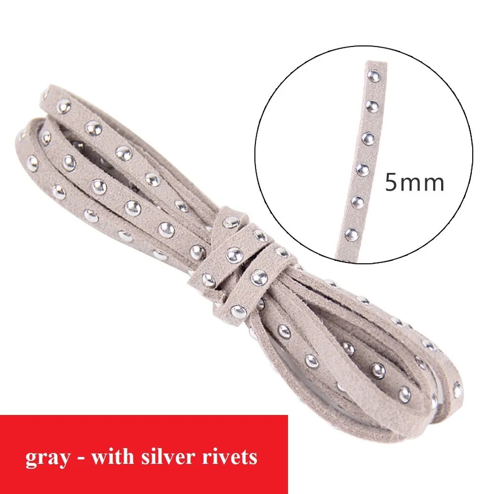Шнур из искусственной замши с заклепками, 5 мм, плоская лента из gray ( silver ), length 20 yard