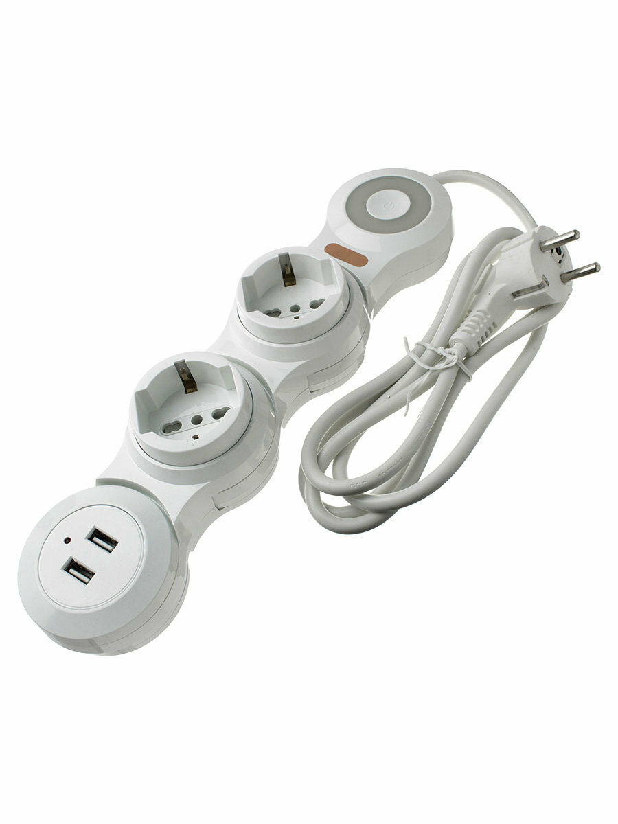 Сетевой фильтр 2 розетки 1.8 метра 2USB(G) змейка Energy
