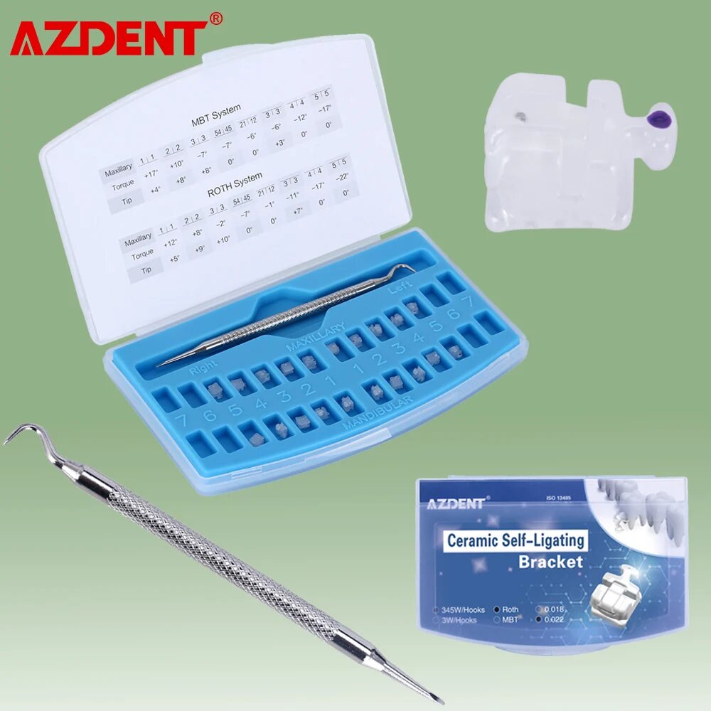 Керамические самолигирующие брекеты AZDENT SL Clear Roth/MBT 0.022 с крючком 345 MBT.022