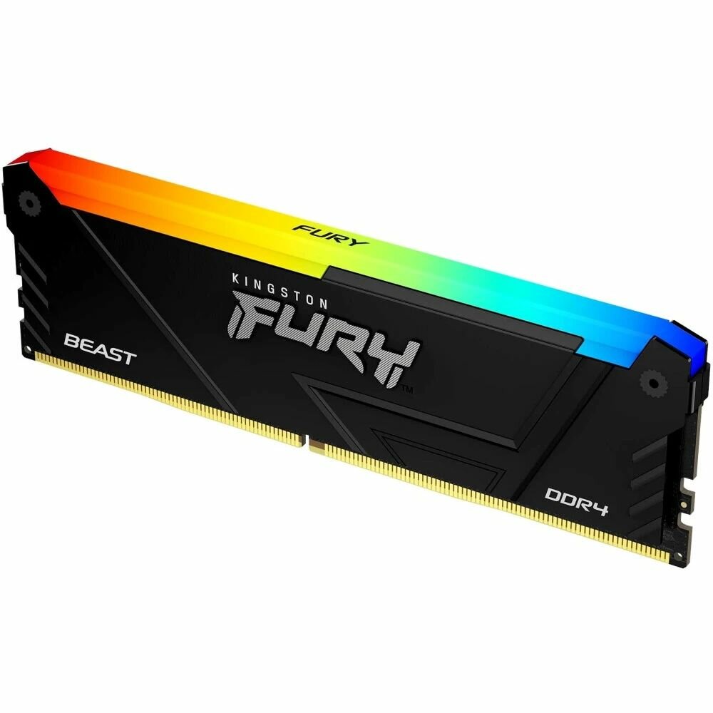 Оперативная память Kingston Fury Beast, DDR4, 16GB (1x16GB), 3200MHz, CL16, DIMM, с радиатором, RGB, черный