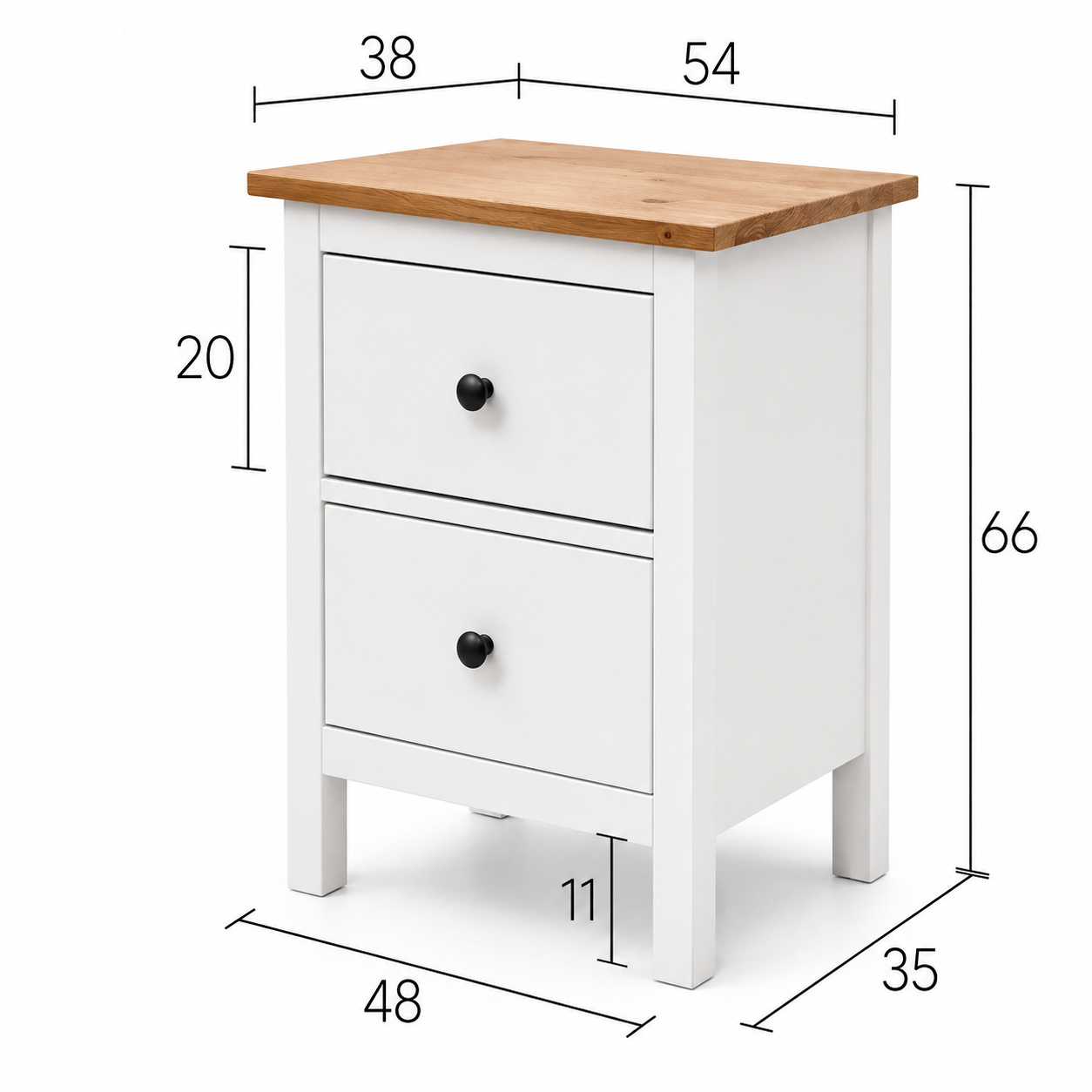 Тумба прикроватная 2 ящика HEMNES Кымор, массив сосны, цвет белый/светло-коричневый, (икеа)