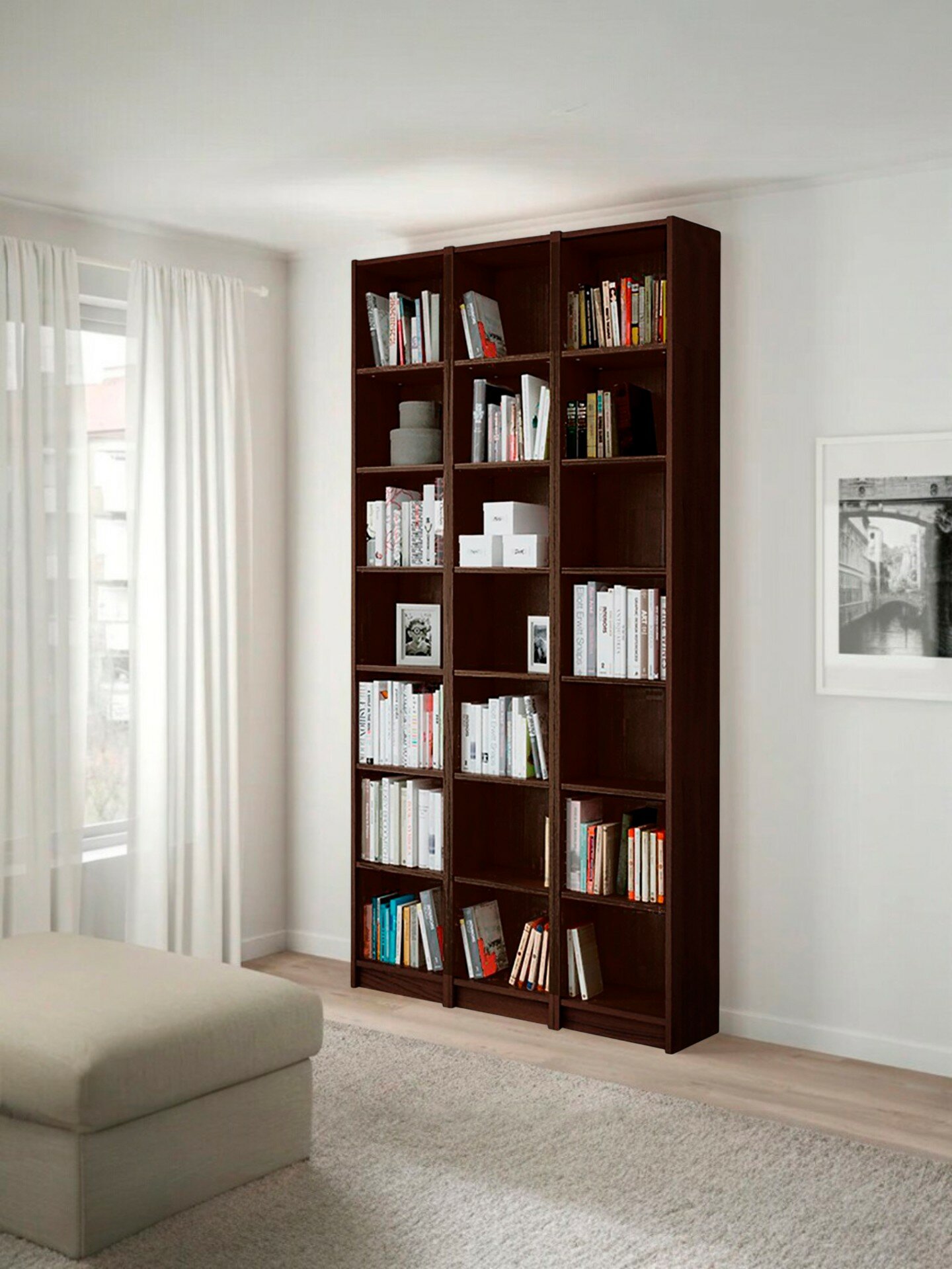 Стеллаж Билли 05 Венге Цаво 3354 NEW 120x28x237 см, черный GOODFORM
