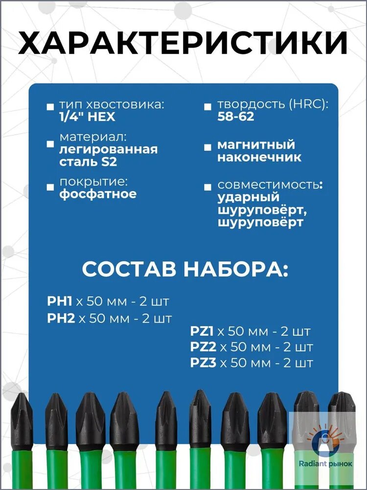 Набор бит для шуруповерта PH - PZ — фото 1