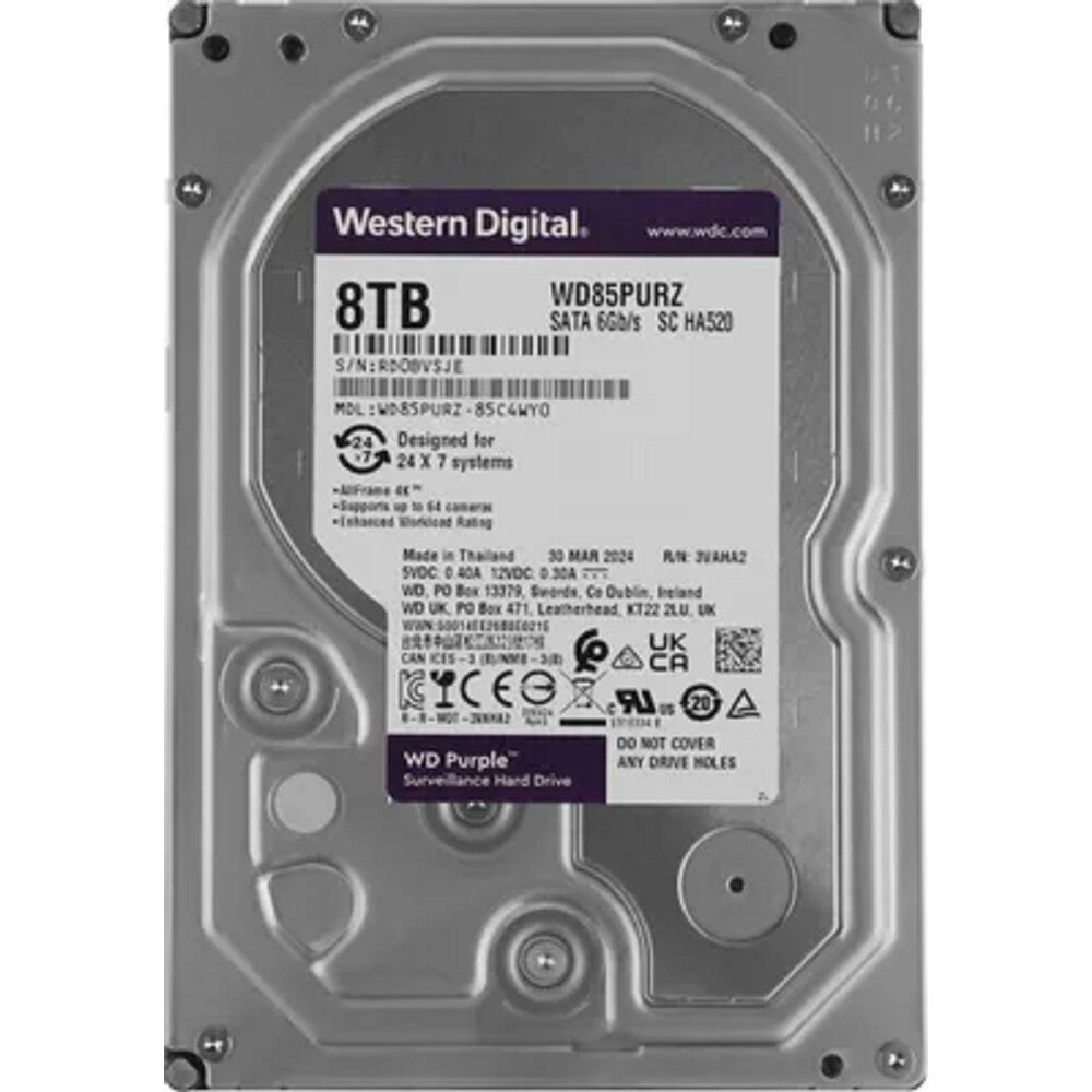 Жесткий диск 8TB WD Purple (WD85PURZ) Serial ATA III, 5640- rpm, 256Mb, 3.5"