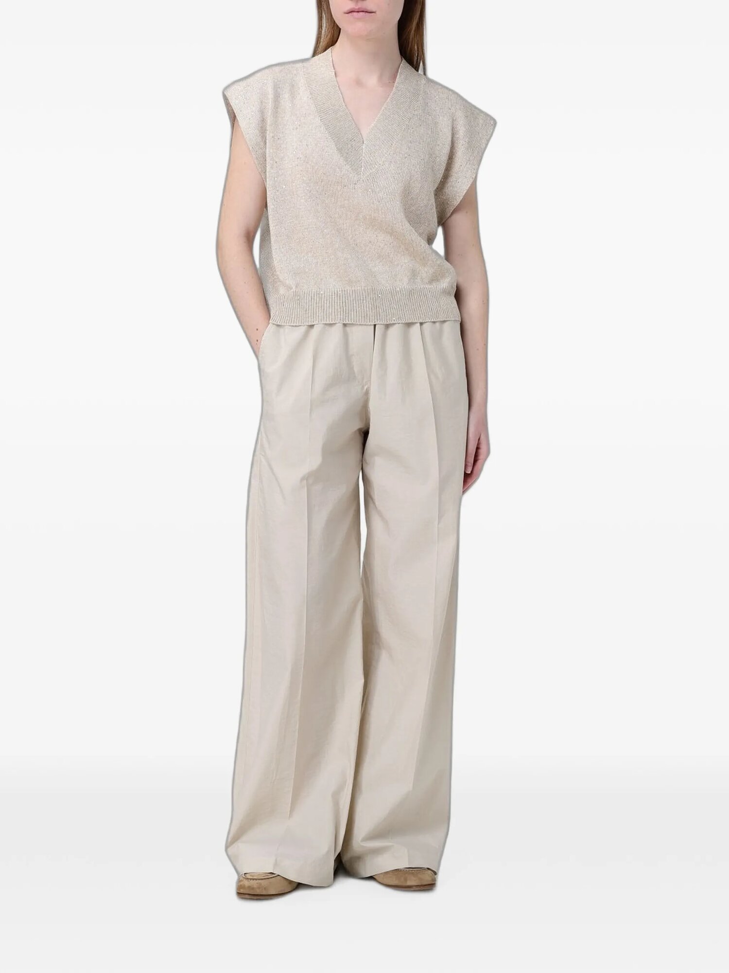 Жилет BRUNELLO CUCINELLI Sequin-embellished V-neck vest, размер 40, разноцветный — фото 1
