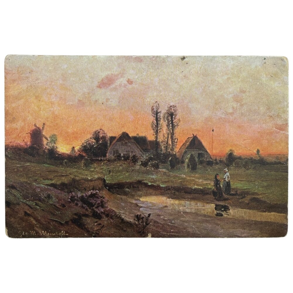 Почтовая открытка "Вечер в голландской деревне" 1900-1910 гг. Германская Империя