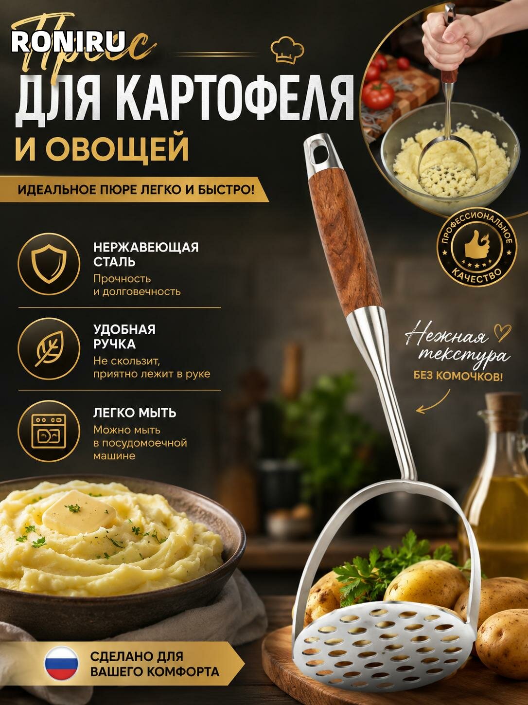 Пресс для картофеля и овощей из нержавеющей стали с удобной ручкой — универсальный помощник для идеального пюре