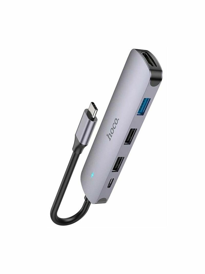 USB-концентратор Hoco HB27 Metal Gray OTG хаб - 1 порт USB-C, 2 порта USB, 1 HDTV - 0.1м металлик