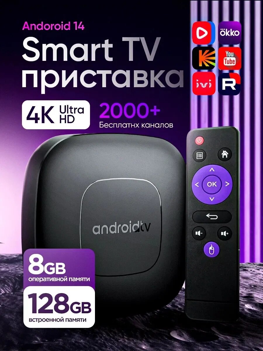 Медиаплеер 8 ГБ Android, 8 ГБ/128 ГБ, Wi-Fi, черный матовый