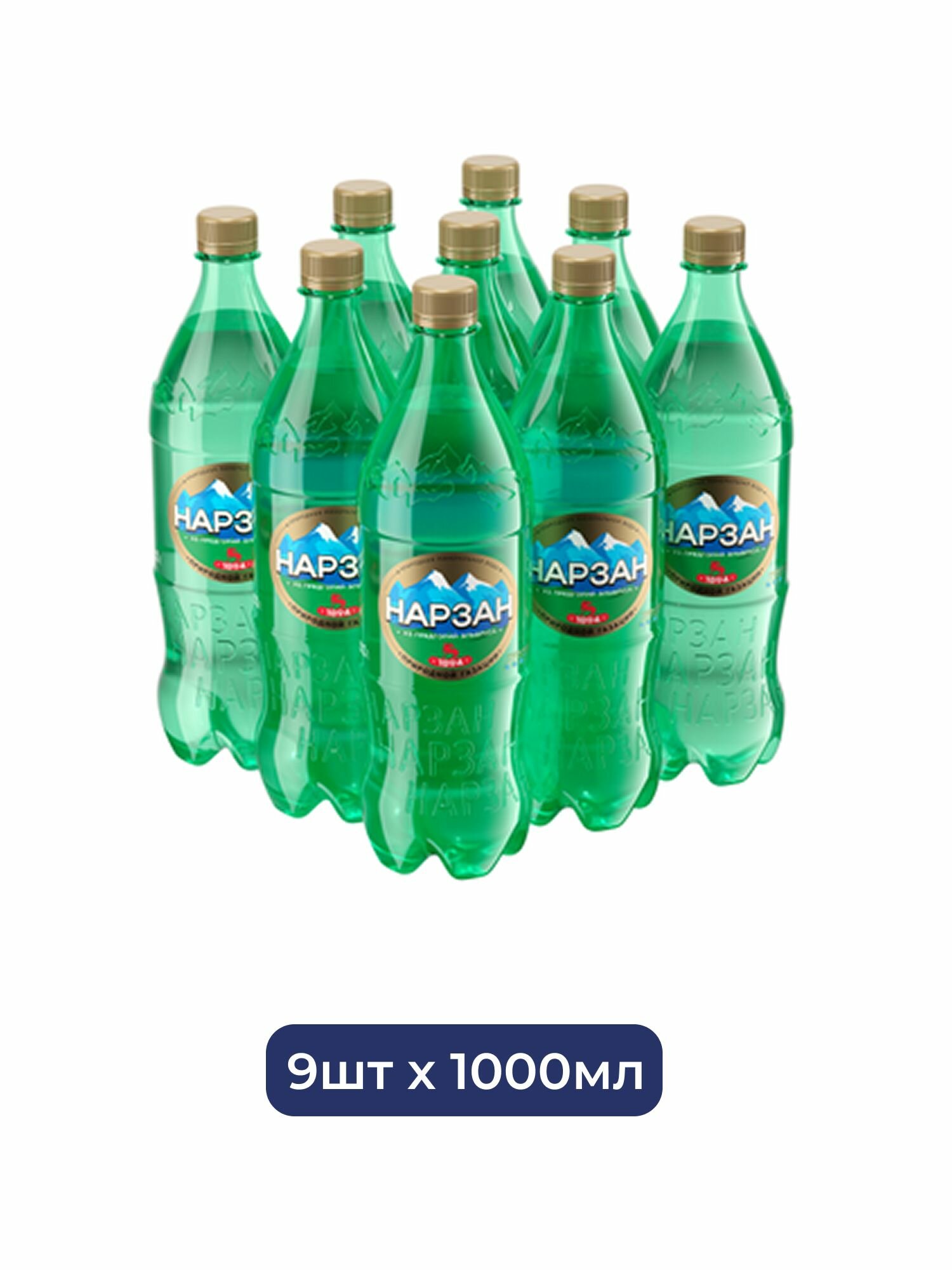 Вода минеральная газированная Нарзан, ПЭТ, 1л х 9шт.