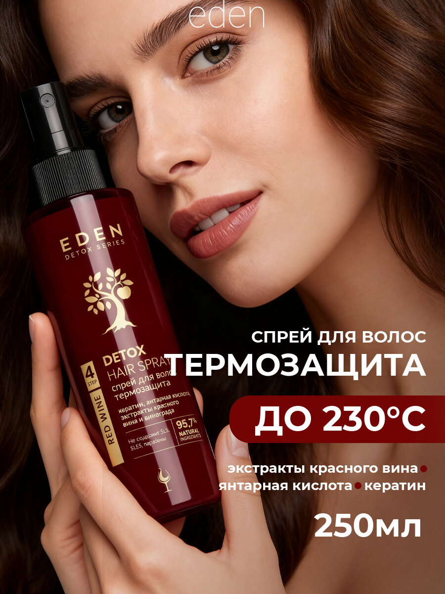 Спрей для волос термозащита EDEN DETOX Red Wine с экстрактом красного вина 200 мл