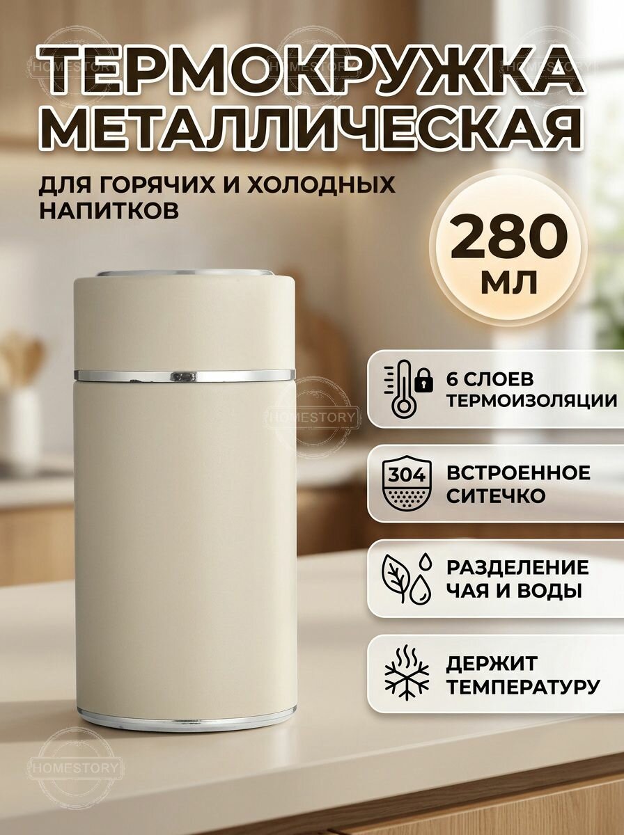Металлическая термокружка с крышкой для кофе и чая 280 мл женская мужская автомобильная