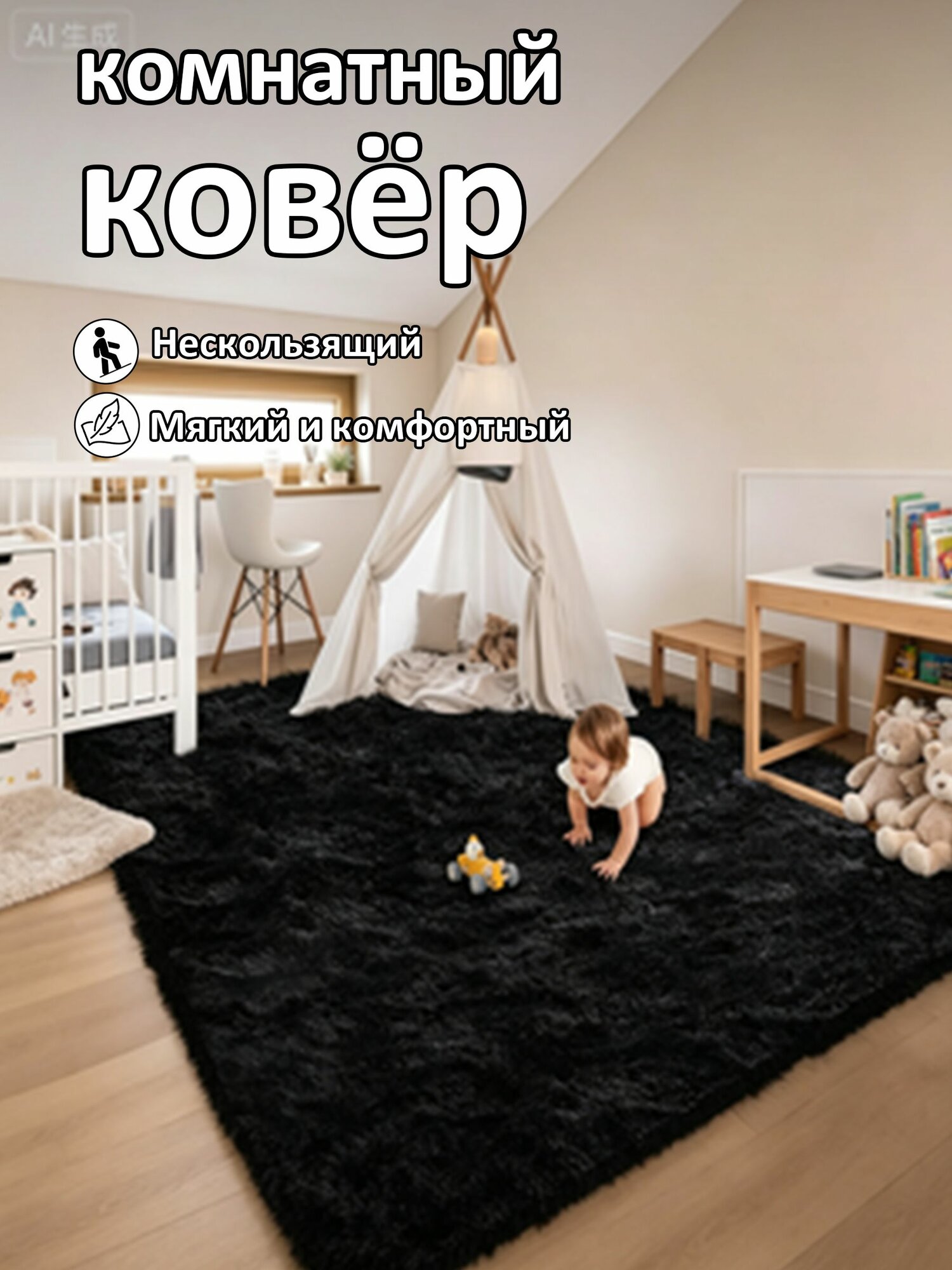 Ковер на пол ковер, в детскую ковер, в гостиную ковер, прикроватный ковер, в прихожую ковер,60*90cm — фото 1