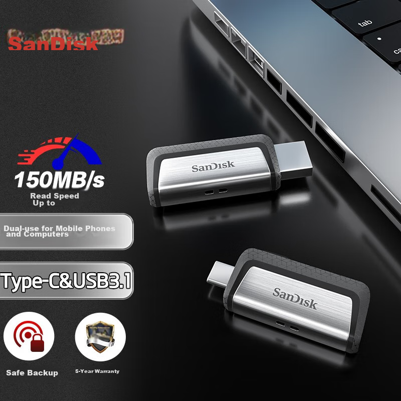 SanDisk 256 ГБ USB 3.1 Type-C флеш-накопитель 150 МБ/с скорость чтения двойной интерфейс портативный для смартфонов и