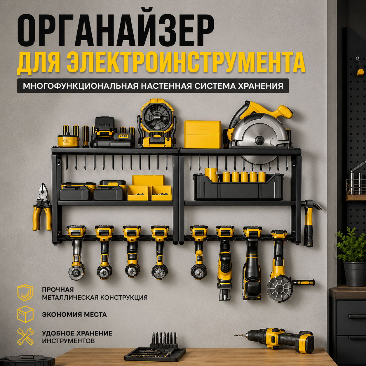 Держатель электроинструмента и стеллаж для хранения в гараже, держатель для инструментов66*20*29.5cm