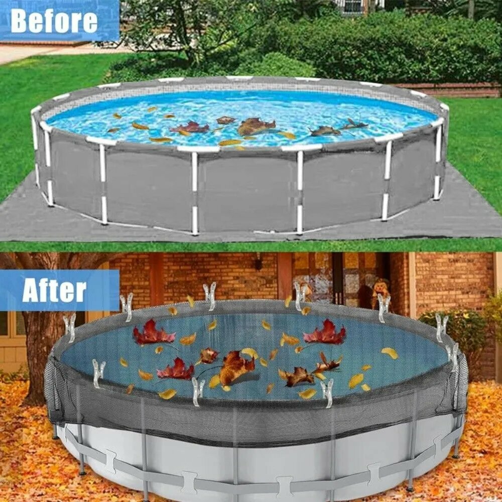 Защитная сетка для бассейна от листьев, HDPE, 1.2 см, с 12 зажимами, 8x8 м — фото 1