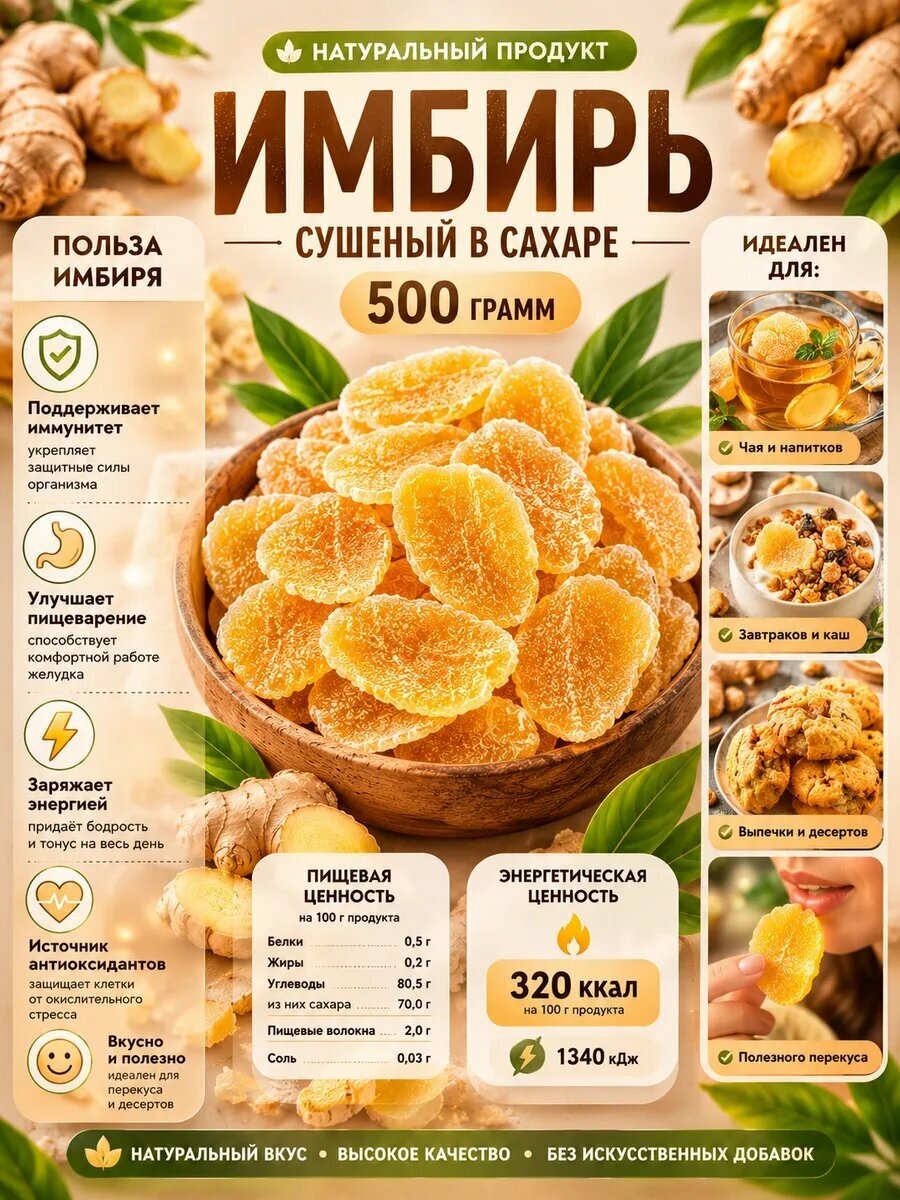 Имбирь в сахаре, цукаты 500 грамм