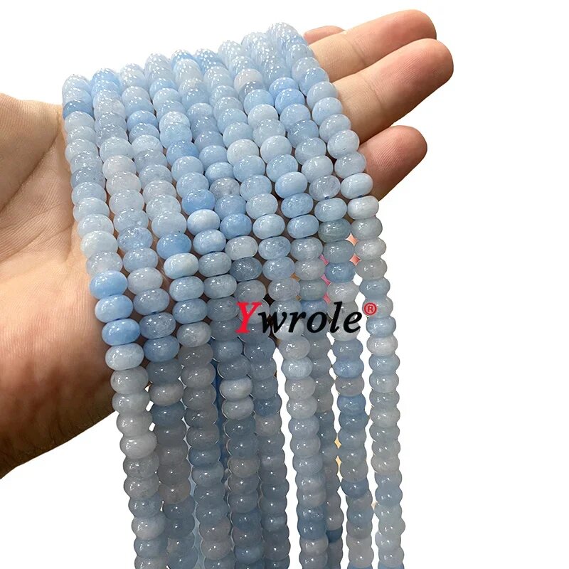 Бусины-разделители из родохрозита и халцедона 5х8 мм 5x8mm 35-37pcs, aquamarine color