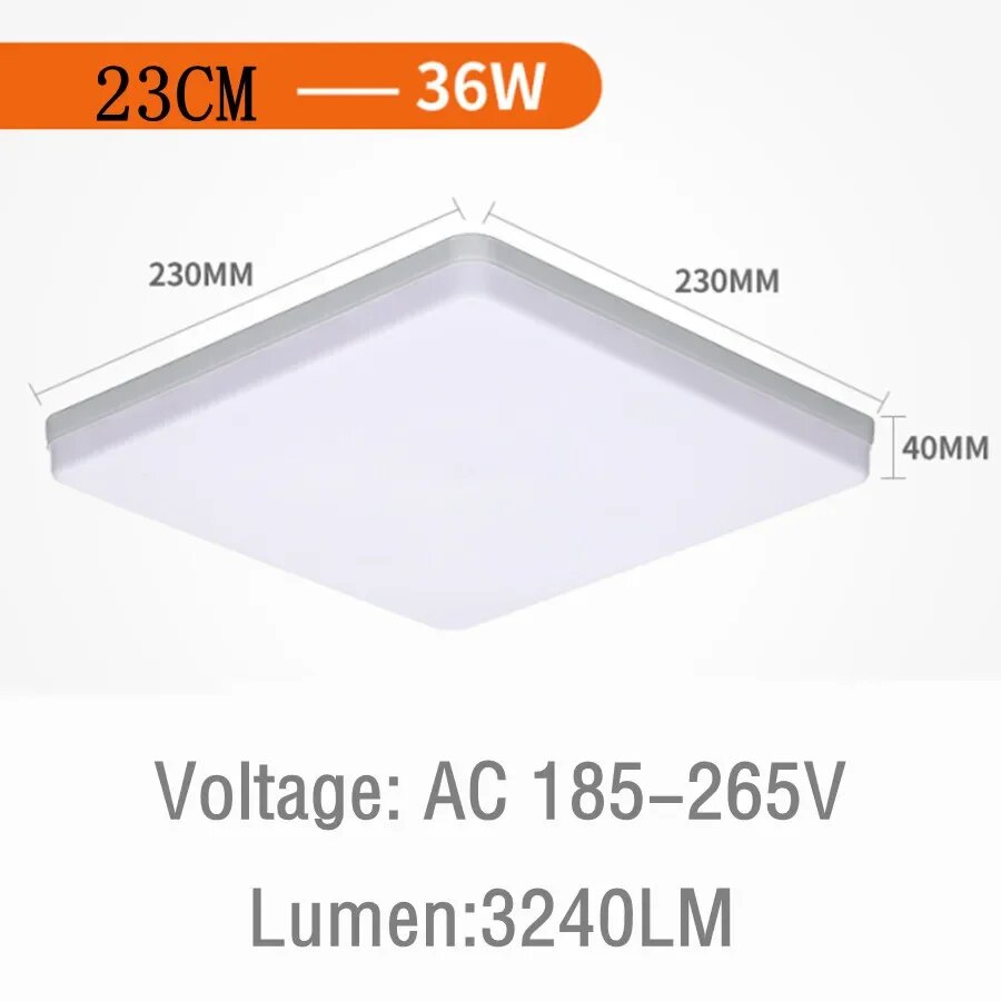 LED потолочный светильник 23см, 36W, 4000K