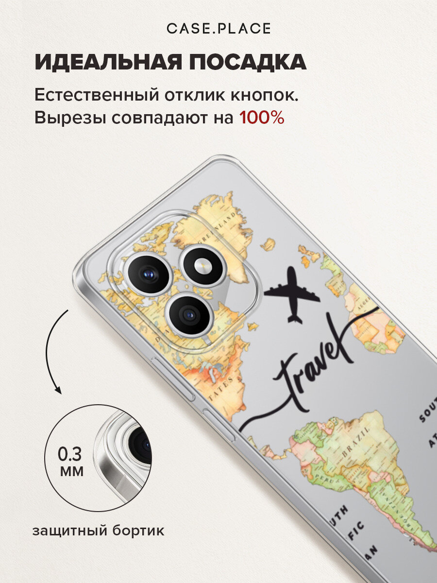 Силиконовый чехол на Honor X8d / Хонор X8d с принтом Travel карта — фото 1