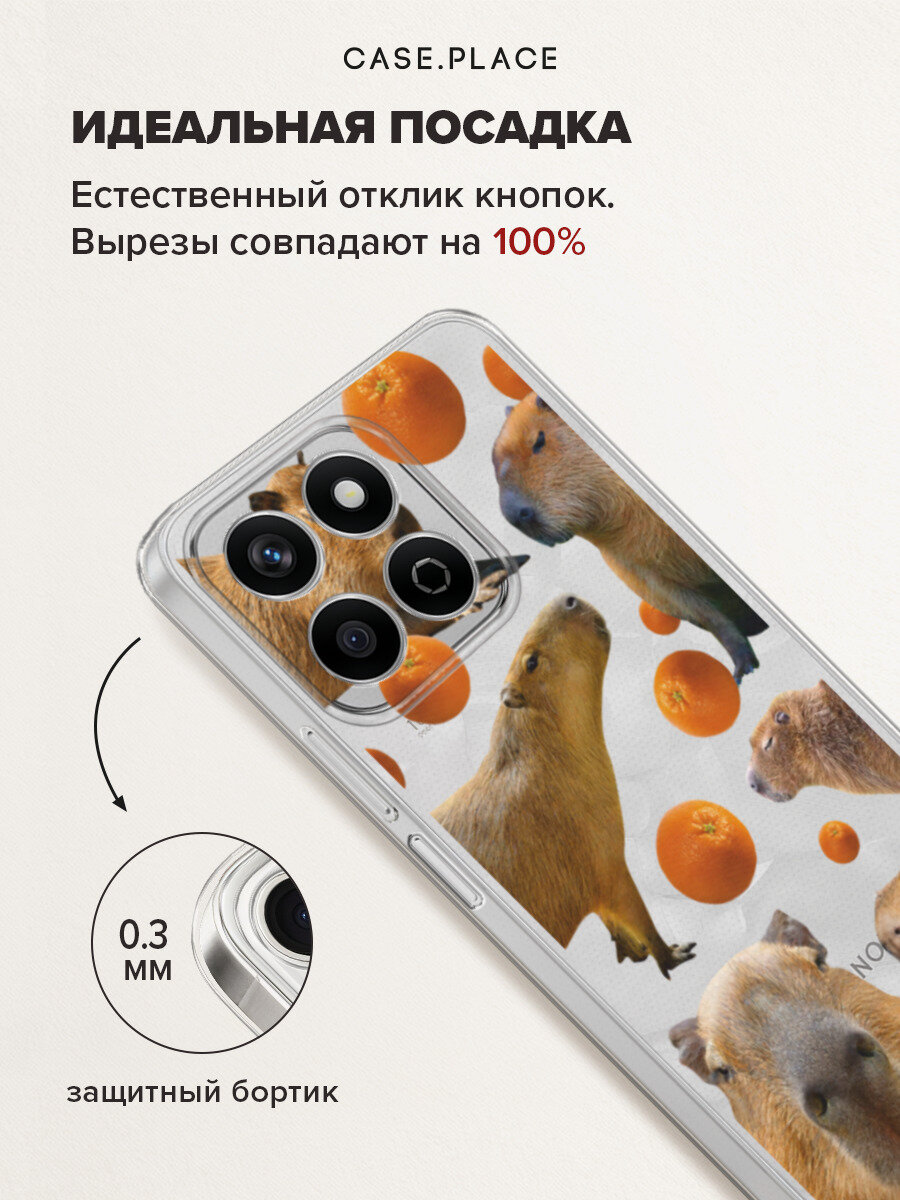 Чехол на Honor X7c / Хонор X7c с принтом "Капибара и апельсины", прозрачный — фото 1
