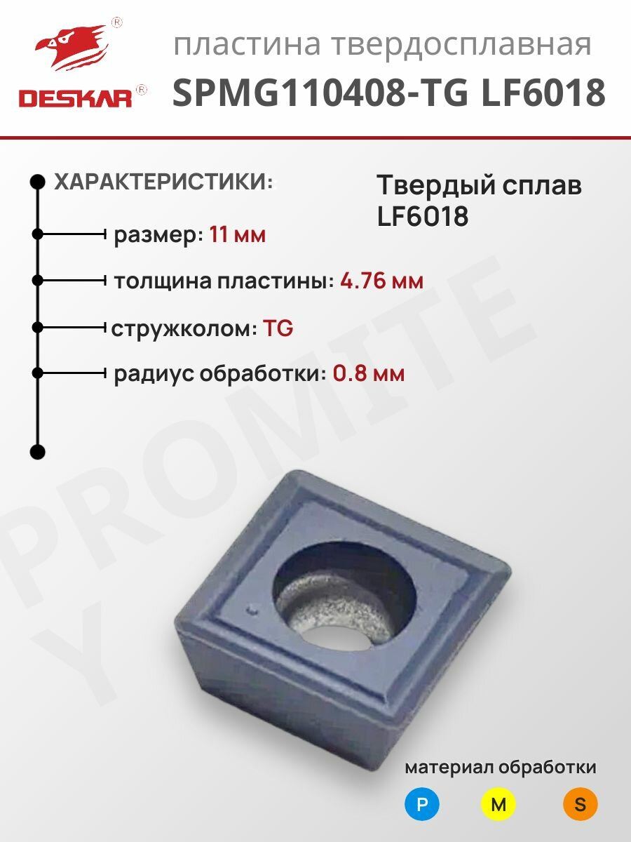 Пластина сверлильная SPMG 110408-TG LF6018 для токарных инструментов по металлу, DESKAR, сплав LF6018