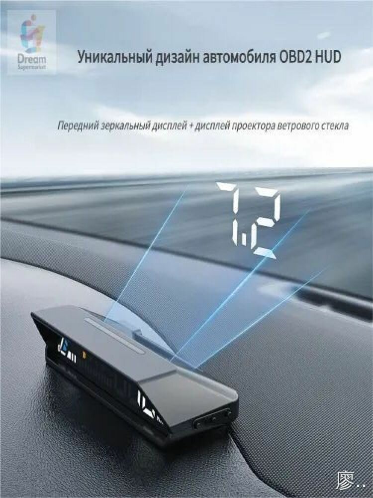 Проектор на лобовое стекло OBD2 HUD art. A1 - Уникальный дизайн, дисплей проектора ветрового стекла, для автомобиля