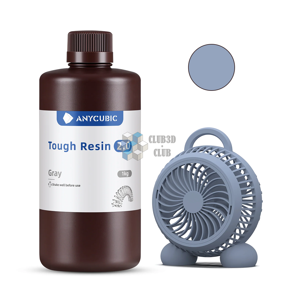 Фотополимерная смола Anycubic Tough 2.0 Resin для 3D принтера 405нм Серая (Grey) 1 литр