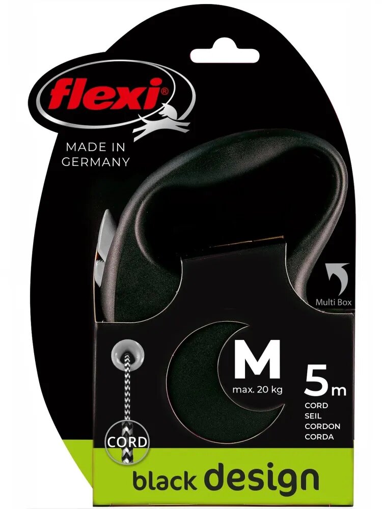 Поводок рулетка для собак Flexi Black Design M тросовый серый 5 м до 20кг