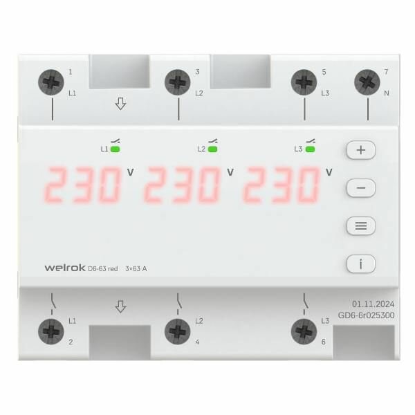 Реле напряжения Welrok D6-63 red