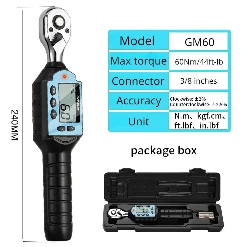 GOYOJO Цифровой динамометрический ключ 3/8", GM60, 60Nm/44ft-lb