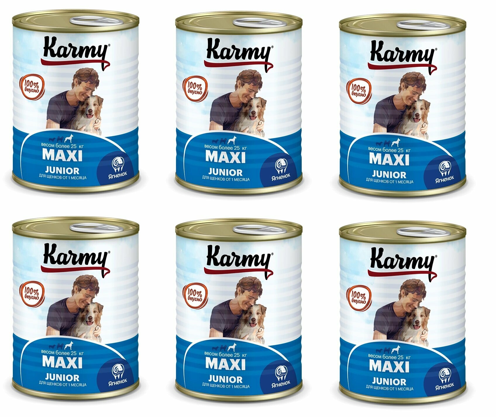 Консервы Карми для щенков Maxi Junior крупных пород Ягненок 340г 6шт