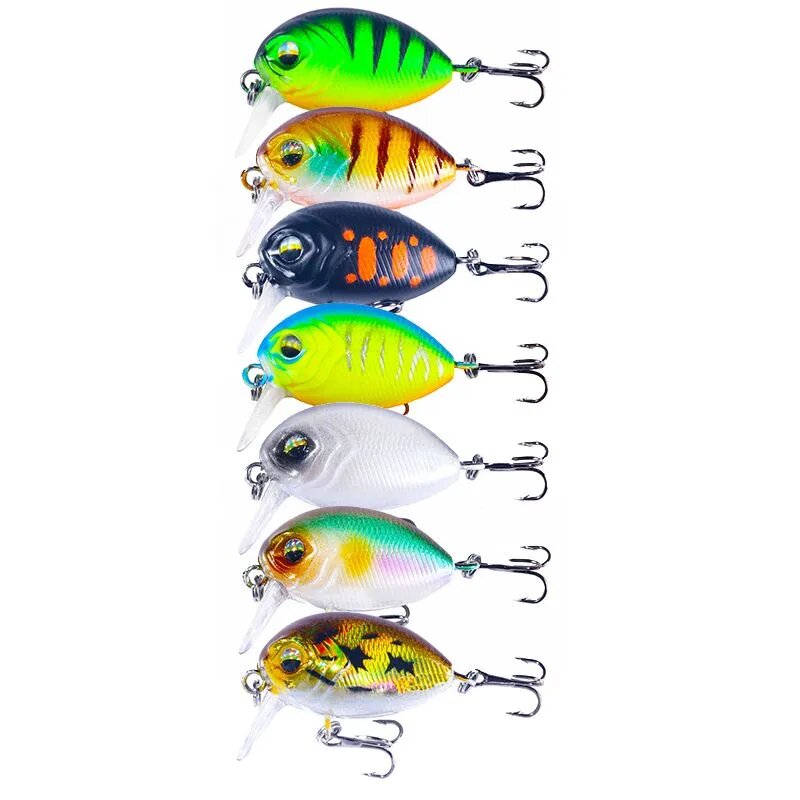 7 шт. Воблеров Crankbaits CR0009A-G для ловли на поверхности, шумные твёрдые воблеры, 3,8 см-3,5 г, плавающие