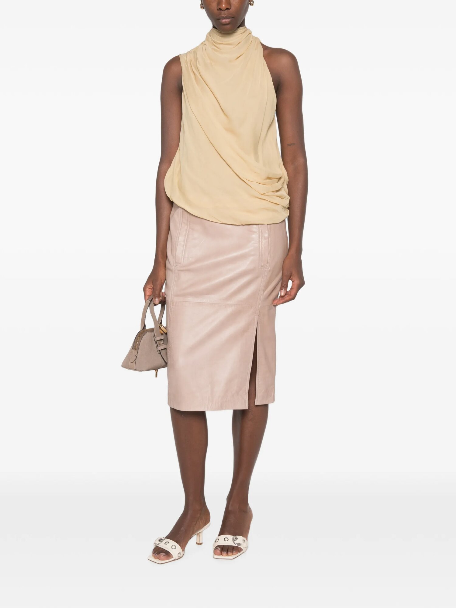 Юбка Pinko Leather midi skirt, размер 40, серый — фото 1