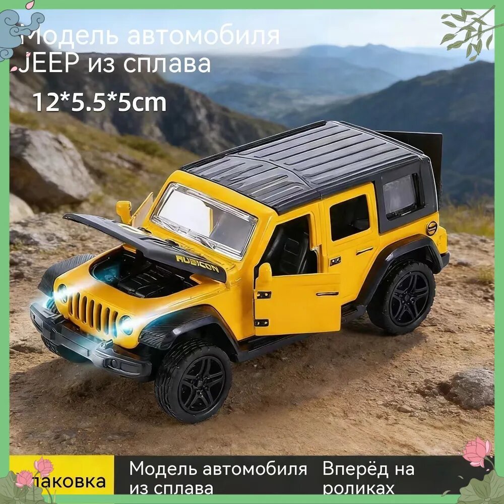 Машинка-джип из сплава 1:36 с откидным механизмом, звуком, светом и подарочной упаковкой
