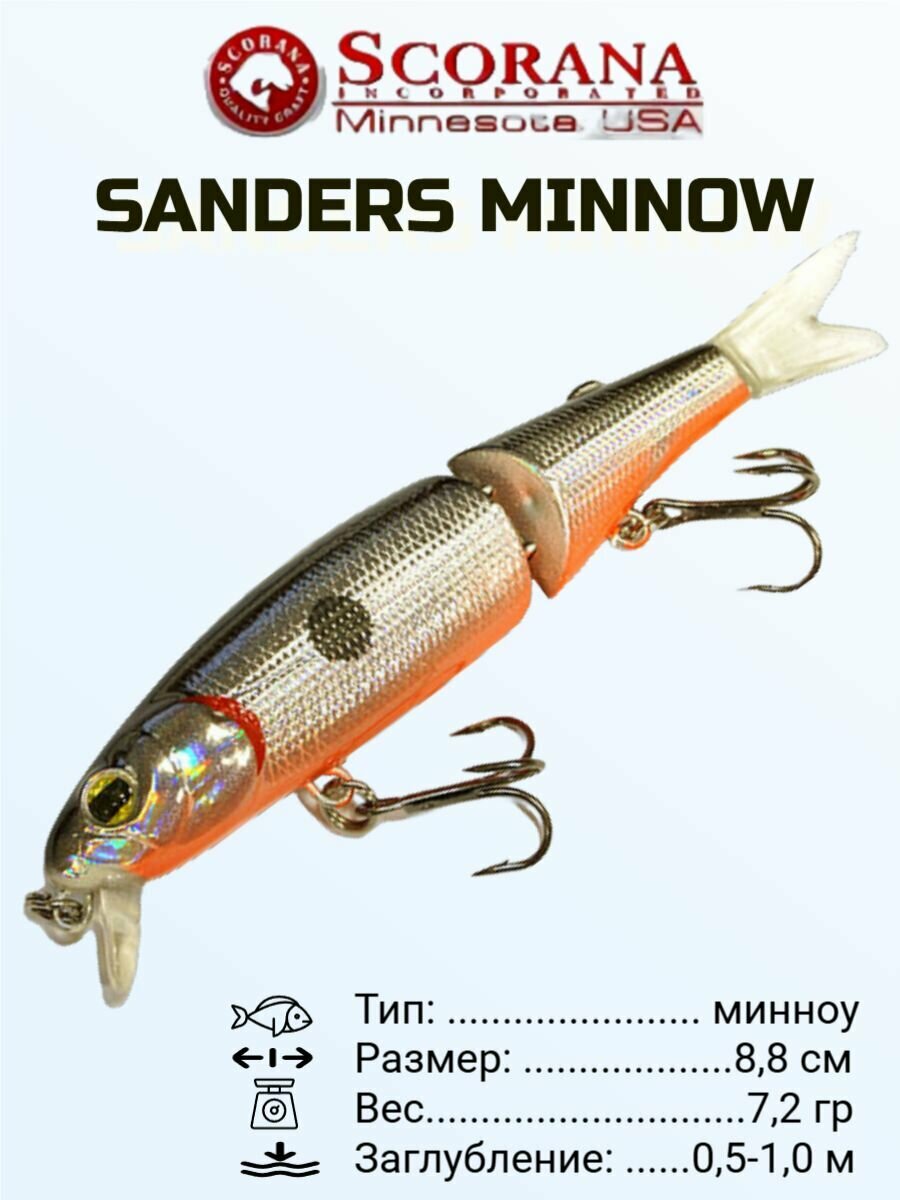 Воблер Scorana SANDERS MINNOW сусп, 88мм, 7,2г, 0,5-1,0м, цв. GT