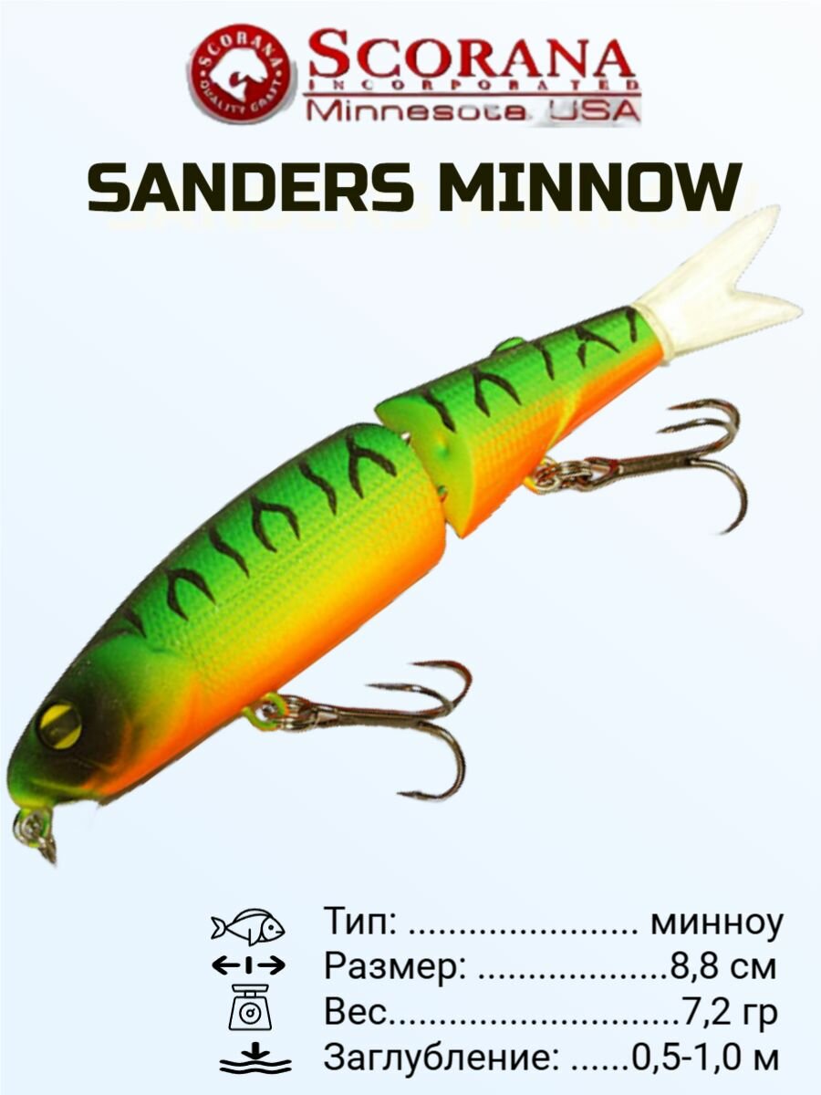 Воблер Scorana SANDERS MINNOW сусп, 88мм, 7,2г, 0,5-1,0м, цв. MBT